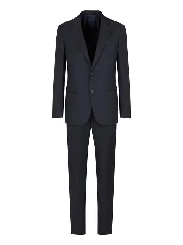 Giorgio Armani Soho Line Single-breasted Suit In A Virgin Wool Canneté-effect Jacquard Weave - Blue