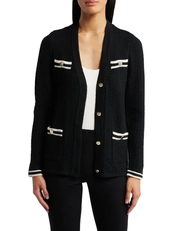 Anne Klein Tipped Pocket Cardigan - Anne Black/anne White