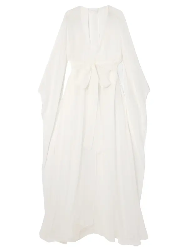Rosamosario Belted Wrap-effect Silk-georgette Gown - White