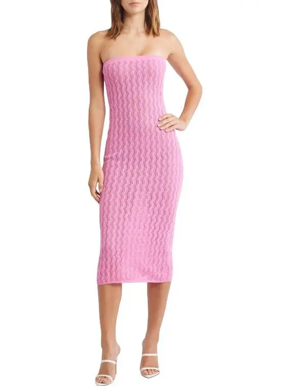 MISTRESS ROCKS Strapless Pointelle Body-con Midi Dress - Candy Floss
