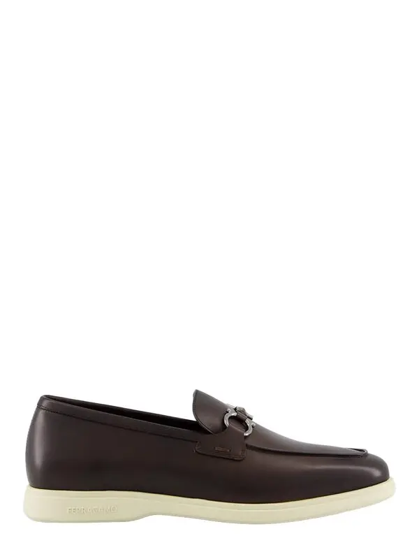 FERRAGAMO Gancini Leather Loafers - Brown