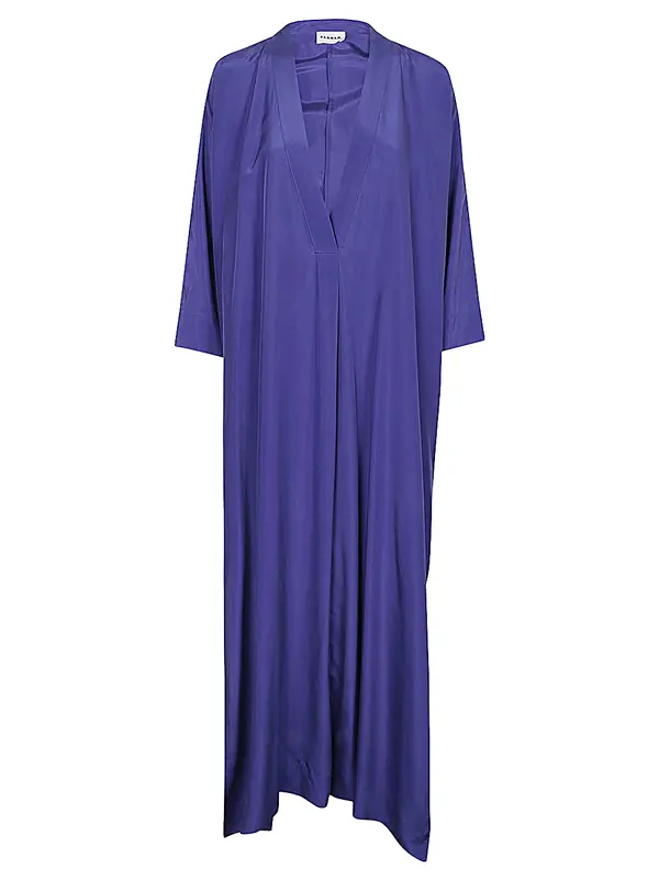 PAROSH Habotay Silk Maxi Dress - Blue