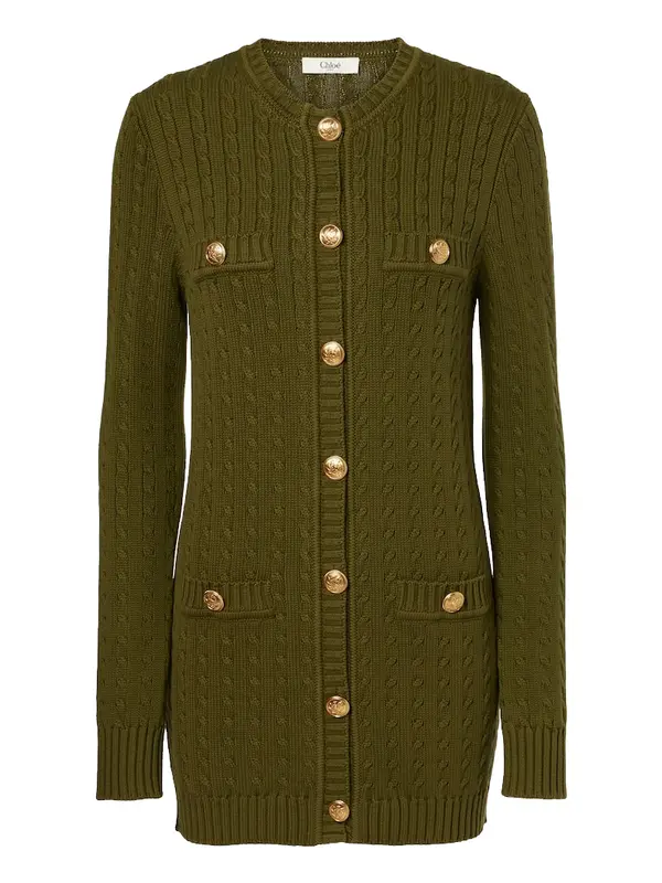 Chloé Cable-knit Cotton Cardigan - Green