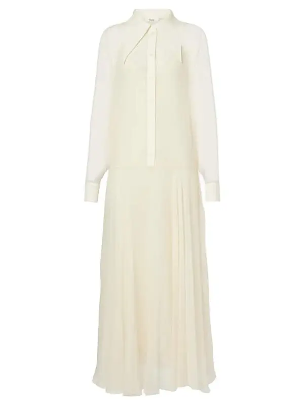 Chloé Silk Chiffon Shirt Dress - White