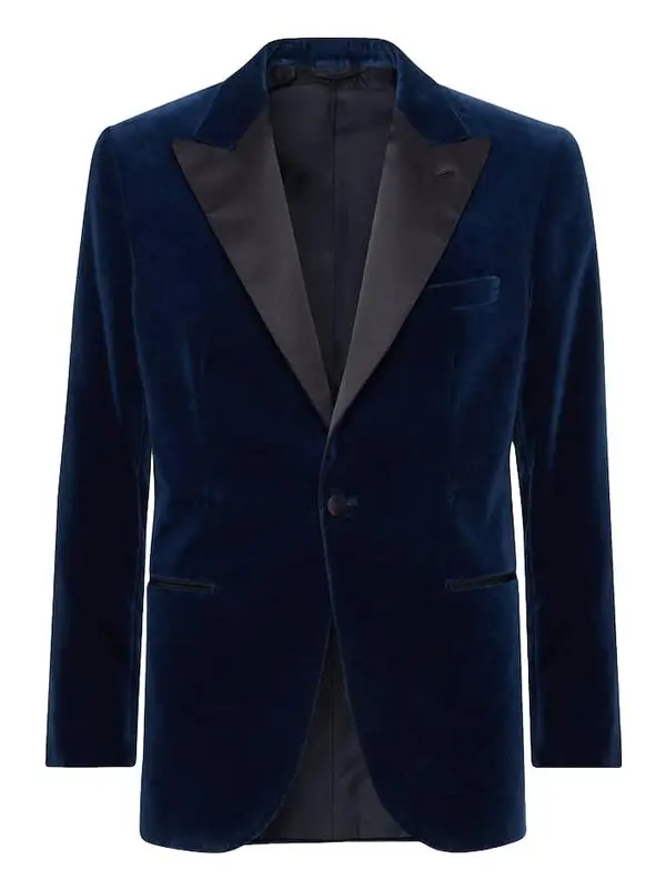 Brioni Satin-trimmed Cotton Velvet Tuxedo Jacket - Blue