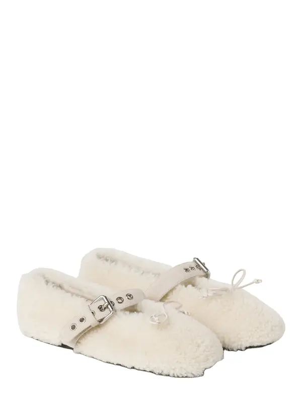 Miu Miu Shearling Ballerinas - Natural