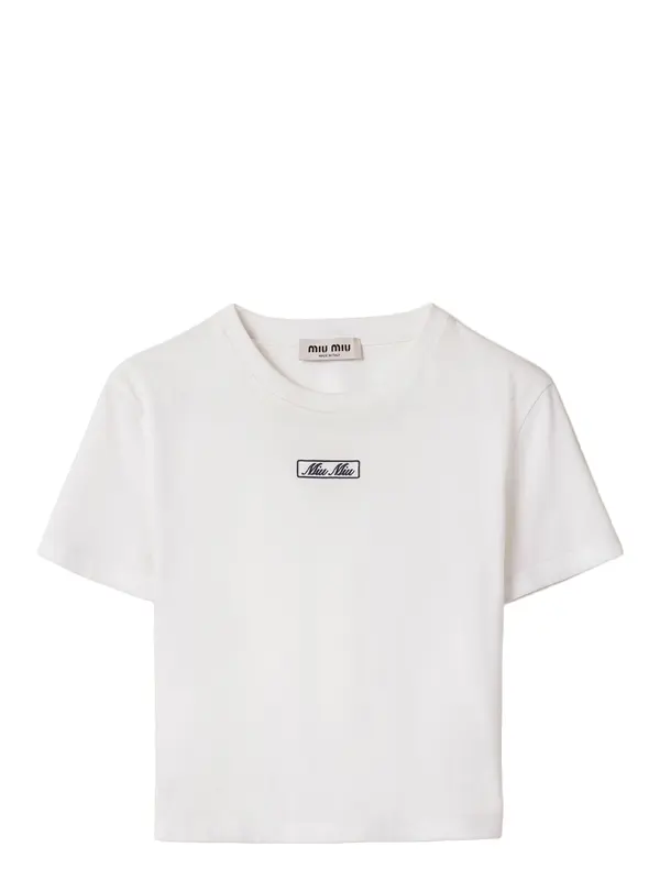 Miu Miu Embroidered Cotton Jersey T-shirt - White