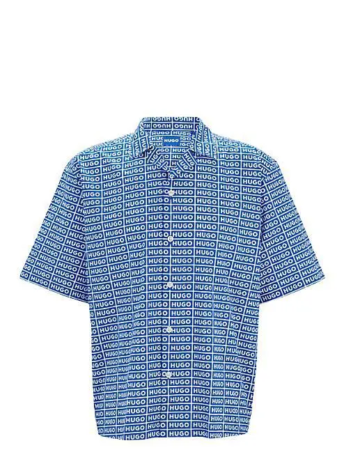 Hugo Logo-print Relaxed-fit Short-sleeve Cotton Shirt Xxl - Open Blue