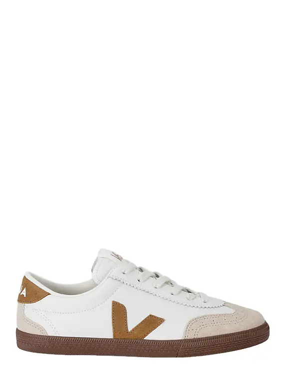 VEJA Volley Logo-embroidered Leather Low-top Trainers - Tan Comb