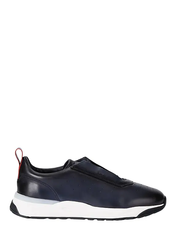 Santoni Innova Perforated Leather Low-top Trainers - Navy