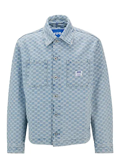 Hugo Graphic-print Relaxed-fit Denim Jacket - Light/pastel Blue