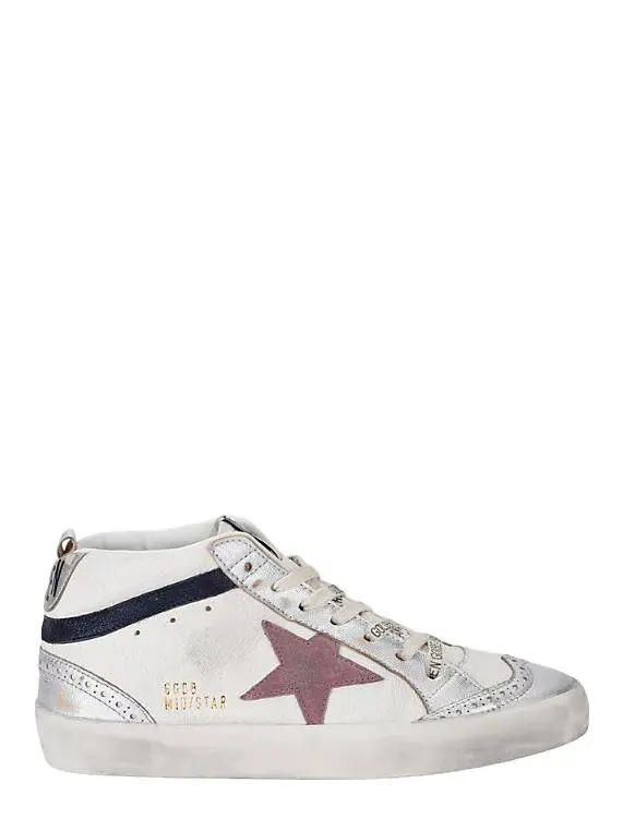 GOLDEN GOOSE Midstar Star-embroidered Mid-top Leather Trainers - White/comb