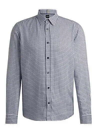 BOSS Regular-fit Geometric-print Chambray Shirt - Open Blue