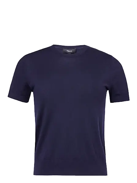 Theory Round-neck Ribbed Wool-blend Top - Deep Navy