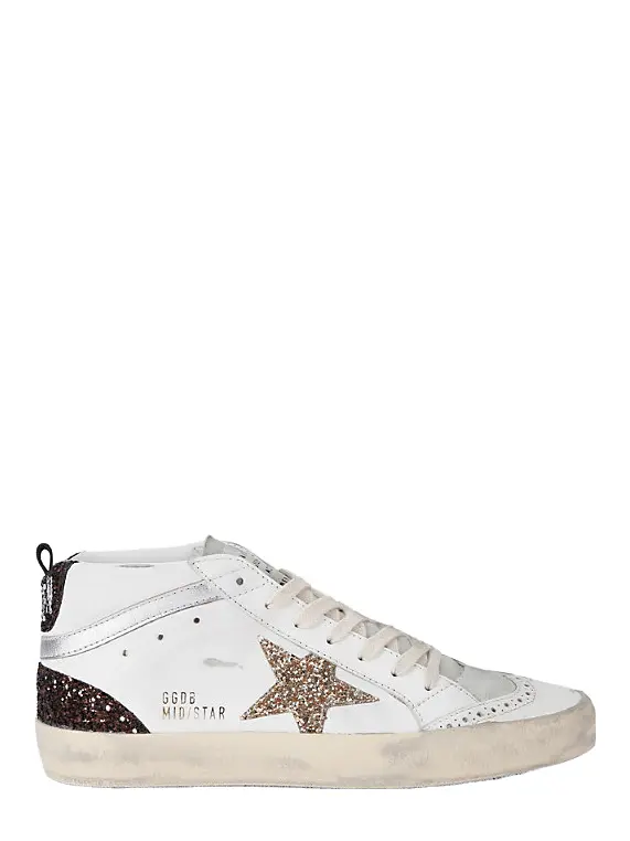 GOLDEN GOOSE Midstar 11923 Star-embroidered Mid-top Leather Trainers - White/comb