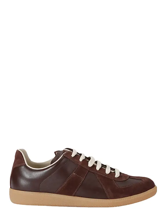 MAISON MARGIELA Replica Panelled Leather Low-top Trainers - Brown
