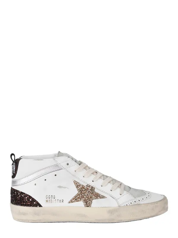 GOLDEN GOOSE Leather-glitter Mid Star Sneakers - White