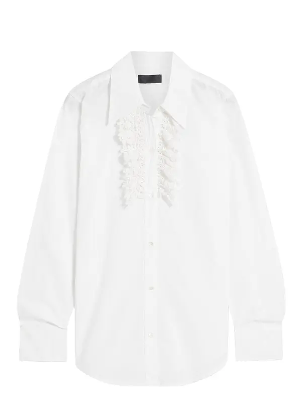 NILI LOTAN Reina Crochet-trimmed Shirt - White