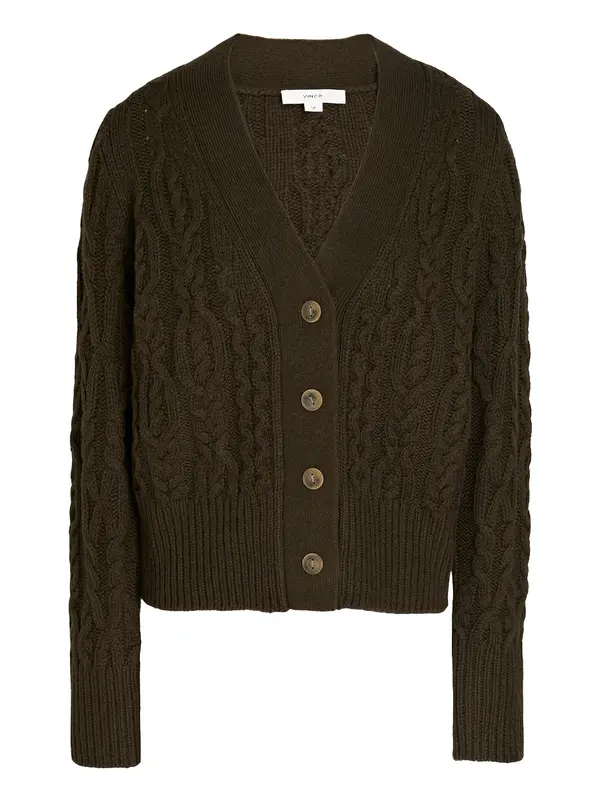 Vince Cable-knit Wool And Cashmere-blend Cardigan - Army Green