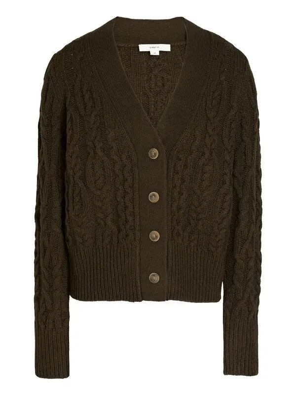 Vince Cable-knit Wool And Cashmere-blend Cardigan - Army Green