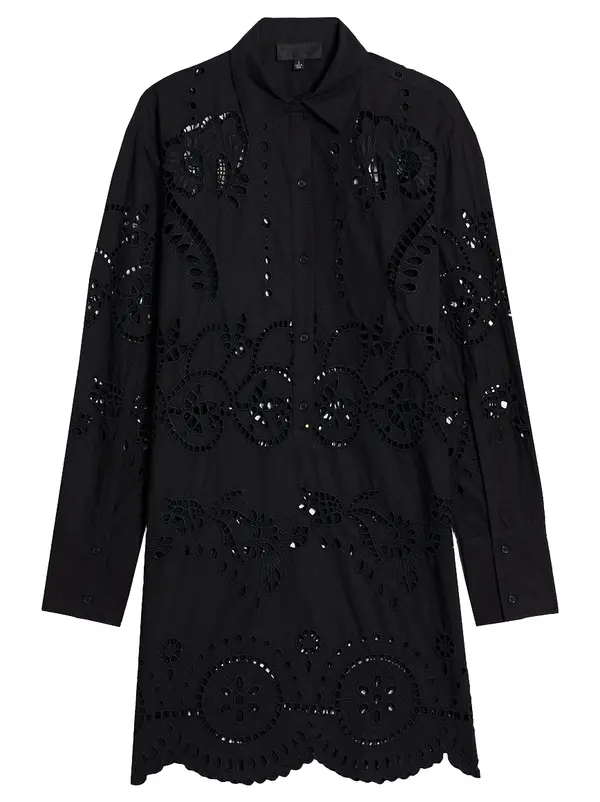 NILI LOTAN Mathilde Broderie Anglaise Mini Shirt Dress - Black