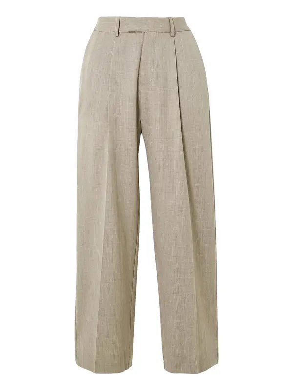 BEARE PARK Pleated Straight-leg Wool Pants - Stone