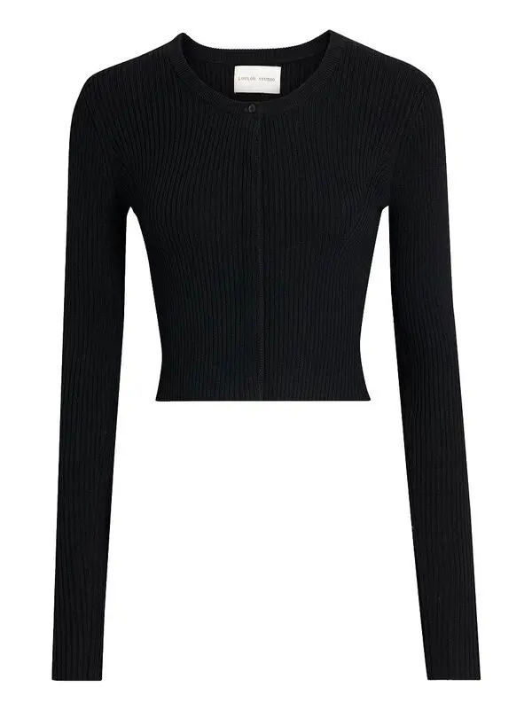 Loulou De Saison Layla Cropped Merino Wool-blend Cardigan - Black