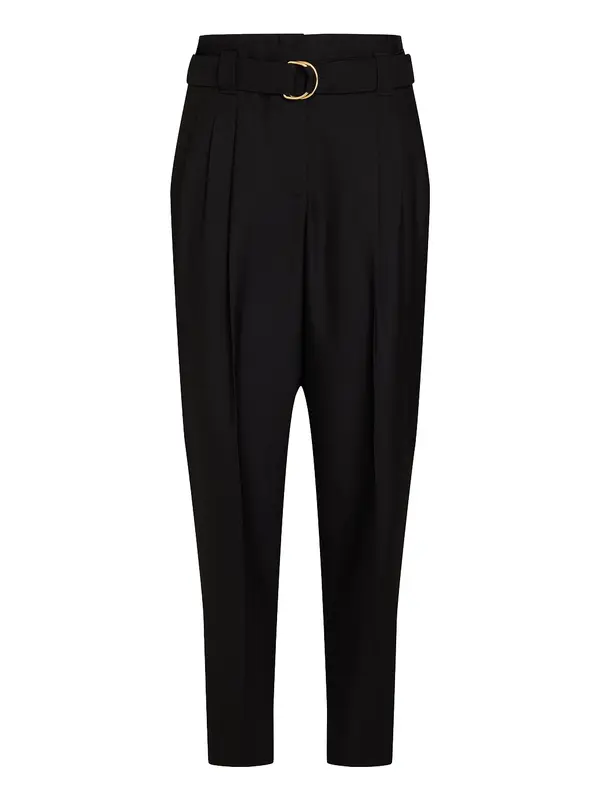 Another Tomorrow Pleated Wool Tapered Pants - Black