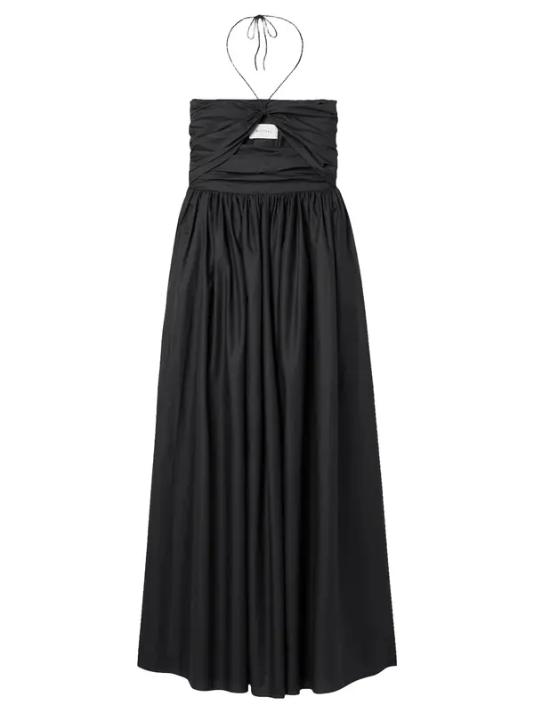 Matteau Cutout Gathered Cotton-poplin Halterneck Maxi Dress - Black