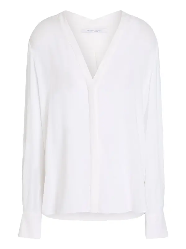 Another Tomorrow Pleated Stretch-crepe Blouse - Ivory