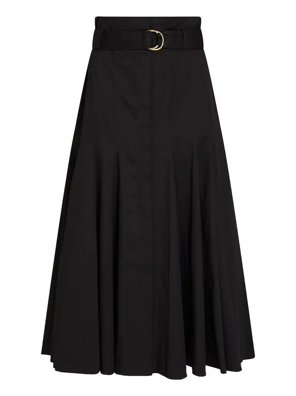Another Tomorrow Belted Cotton-blend Twill Midi Skirt - Black