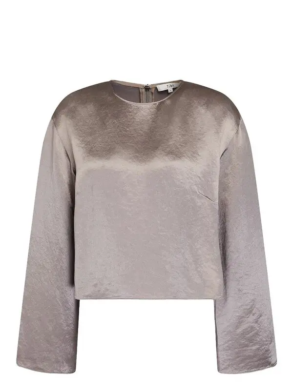 Tibi Satin-twill Top - Gray