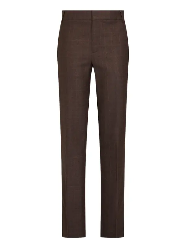 Tibi Checked Wool Slim-leg Trousers - Dark Brown
