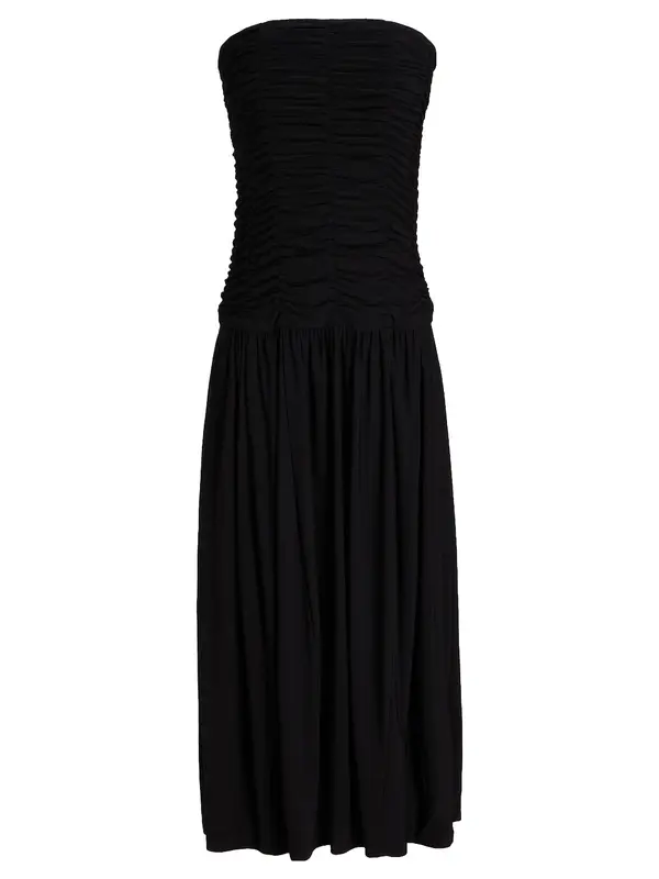Tibi Strapless Ruched Jersey Midi Dress - Black