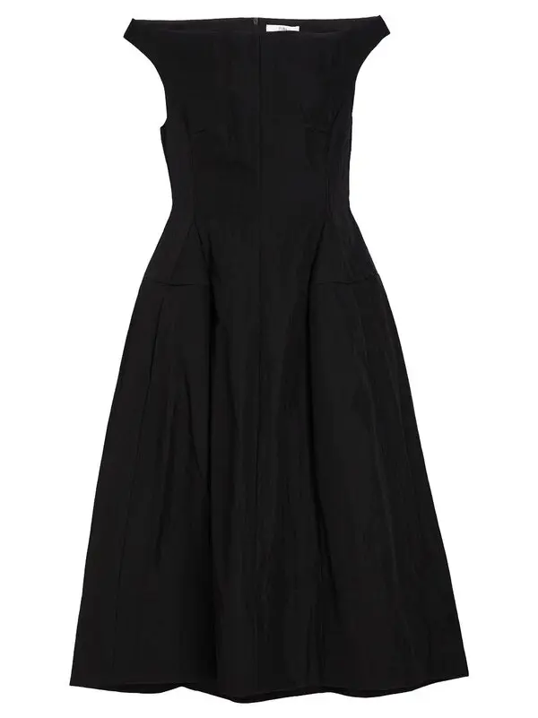 Tibi Off-the-shoulder Taffeta Midi Dress - Black
