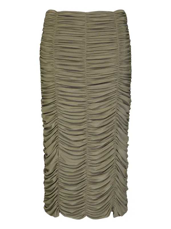 Tibi Ruched Stretch-jersey Midi Skirt - Army Green