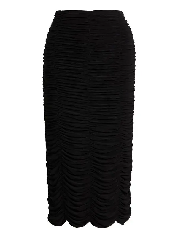 Tibi Ruched Stretch-jersey Midi Skirt - Black