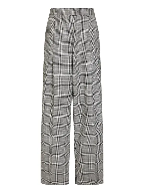Another Tomorrow Pleated Prince Of Wales Checked Wide-leg Pants - Gray