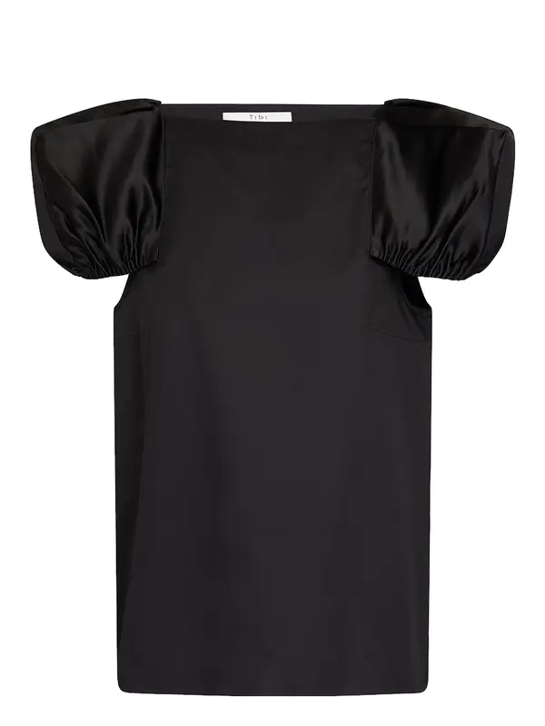 Tibi Satin-paneled Cotton-poplin Top - Black