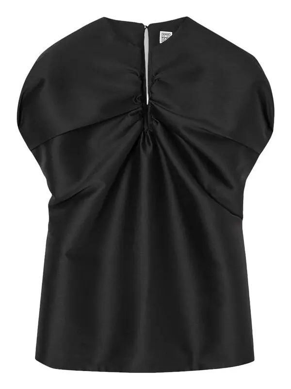 TOTEME Gathered Duchess-satin Top - Black