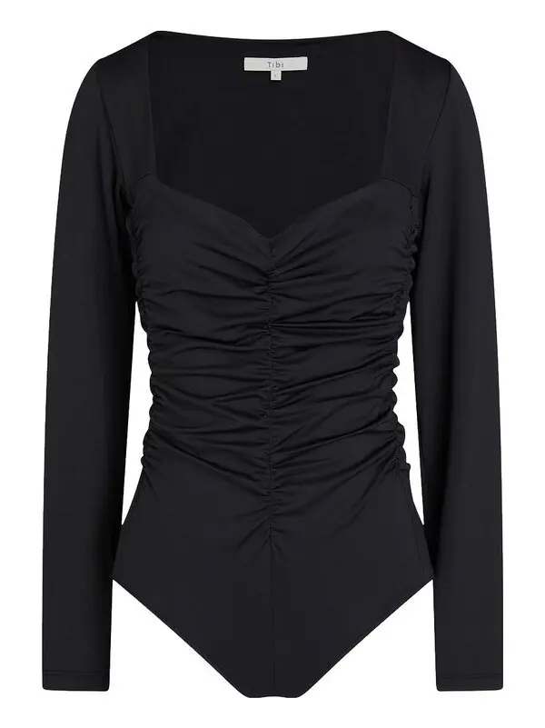 Tibi Ruched Jersey Bodysuit - Black