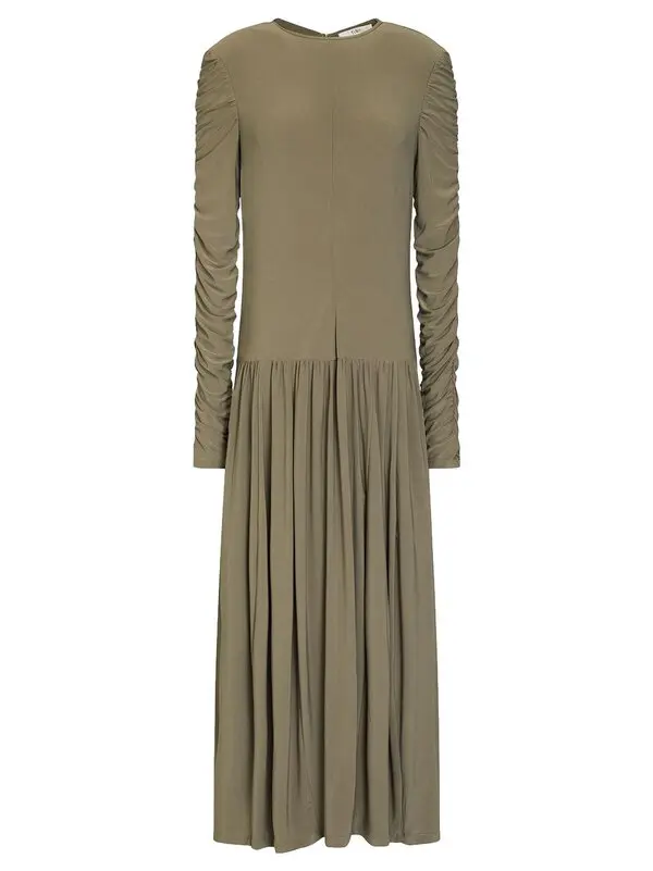 Tibi Ruched Jersey Midi Dress - Army Green