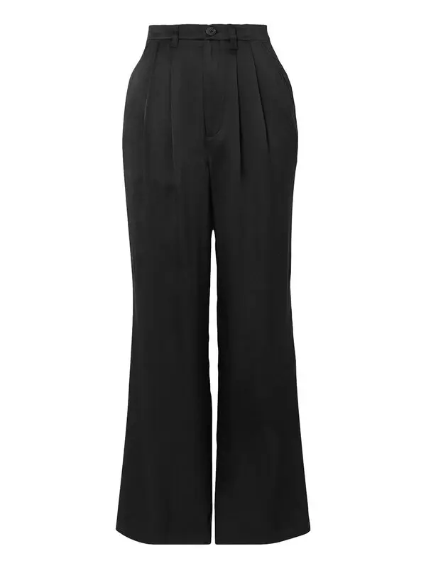 ANINE BING Carrie Pleated Silk-charmeuse Straight-leg Pants - Black