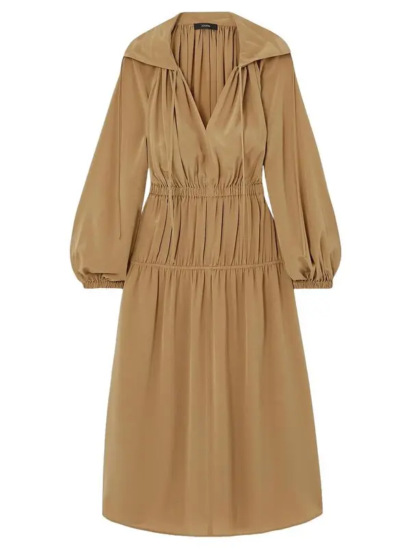 JOSEPH Dryden Gathered Silk-crepe Midi Dress - Camel