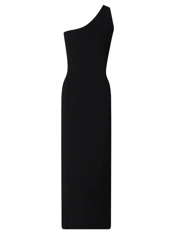 TOTEME One-shoulder Ribbed-knit Maxi Dress - Black