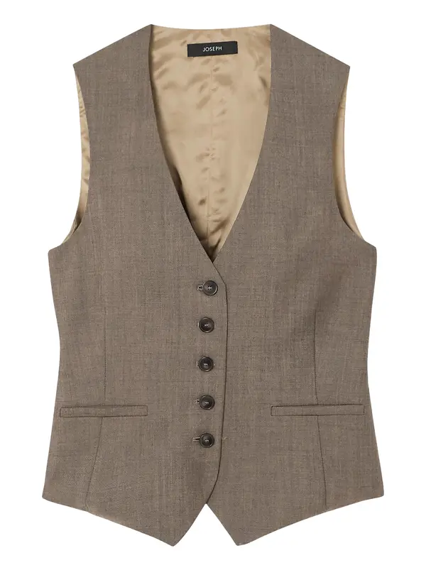 JOSEPH Kinglake Satin Paneled Wool-blend Vest - Taupe