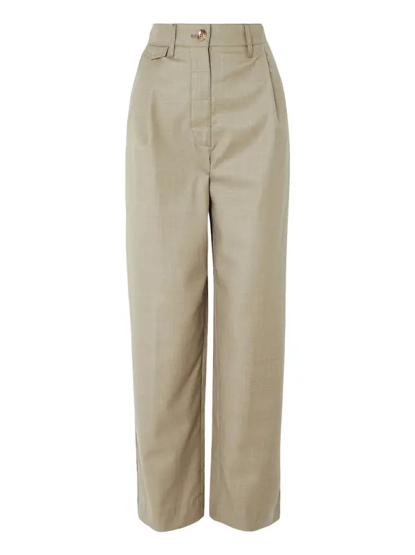 TOTEME Wool-twill Straight-leg Pants - Mushroom