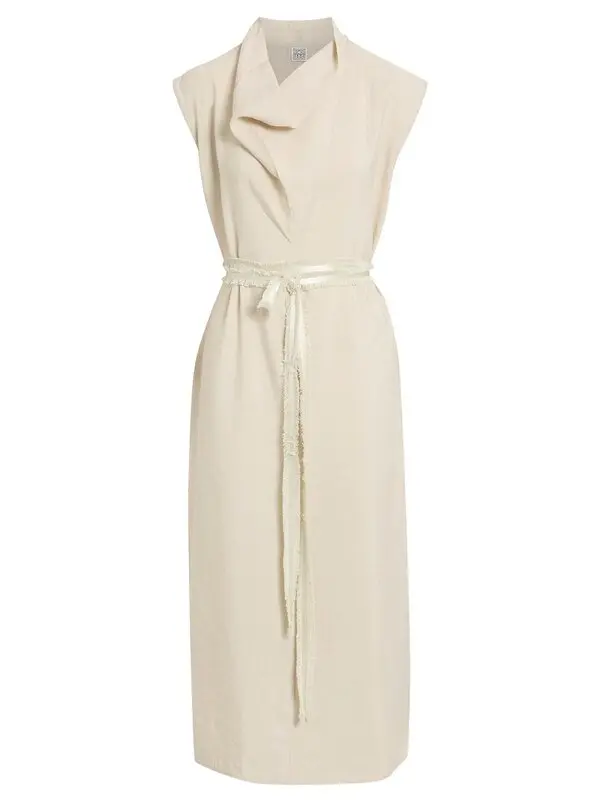 TOTEME Draped Frayed Crepe Midi Dress - Beige