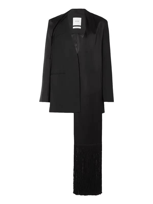 ESSE STUDIOS Mono Fringed Wool-blend And Satin Blazer - Black