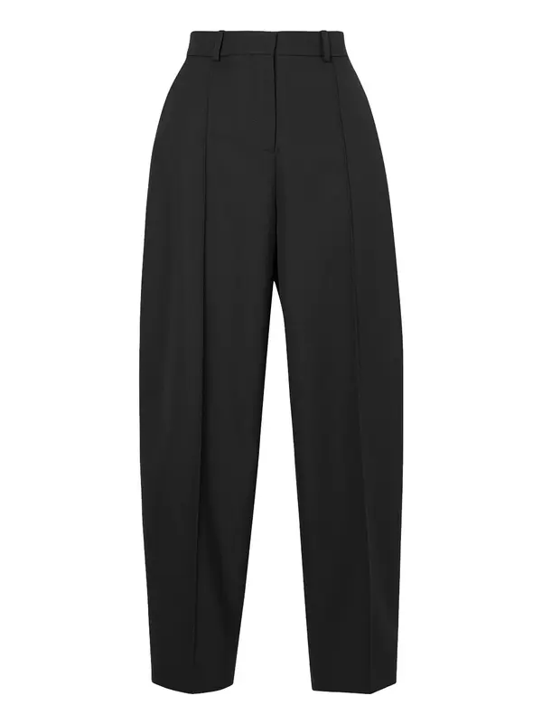 TOTEME Pleated Woven Tapered Trousers - Black